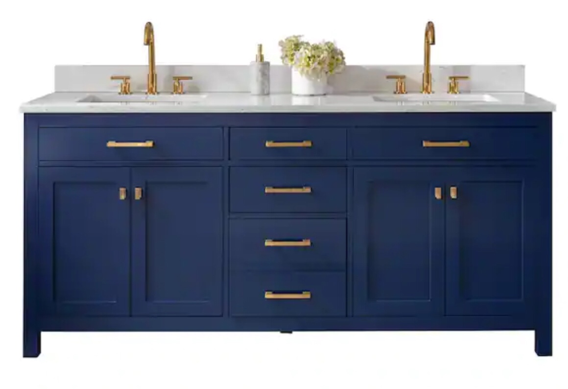 Jasper 72 in. W x 22 in. D Bath Vanity in Navy Blue with Engineered ...