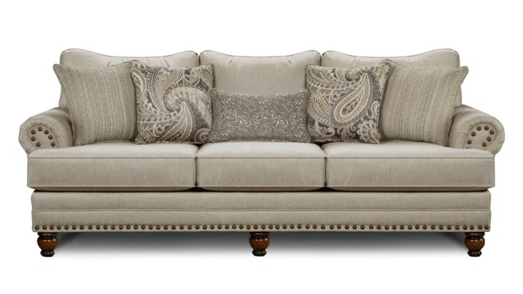 Freda 96” upholsterd sofa cream/coffee