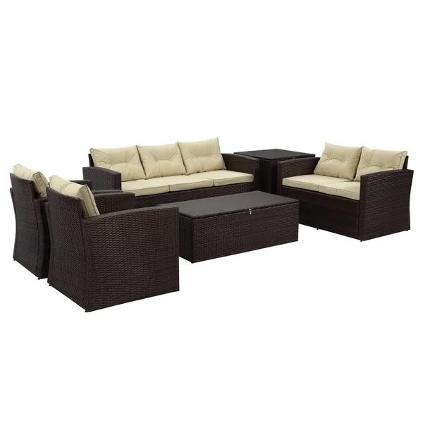 Rio 6-piece 7-seat Dark Brown All-weather Wicker storage Conversation ...