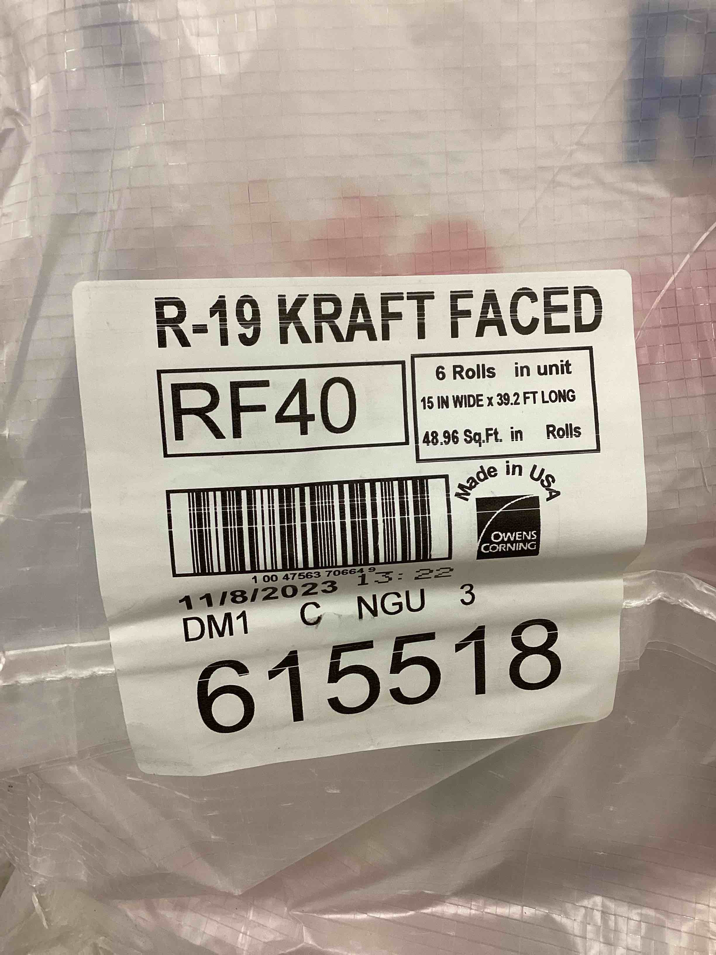 6 roll r19 15” faced insulation your bid per roll