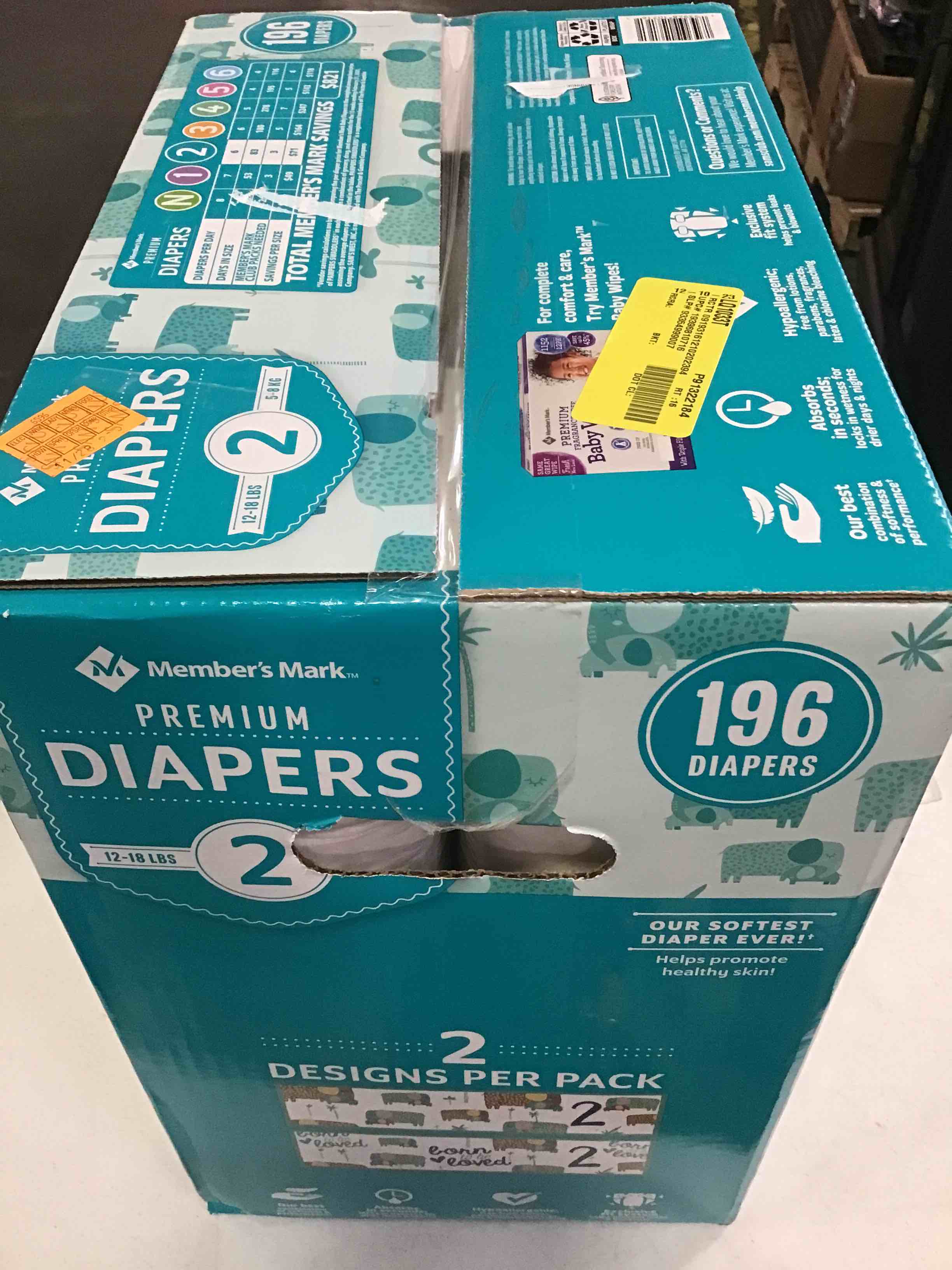 Members Mark Premium Baby Diapers, Size 2 (12-18 Pounds), 196 Count