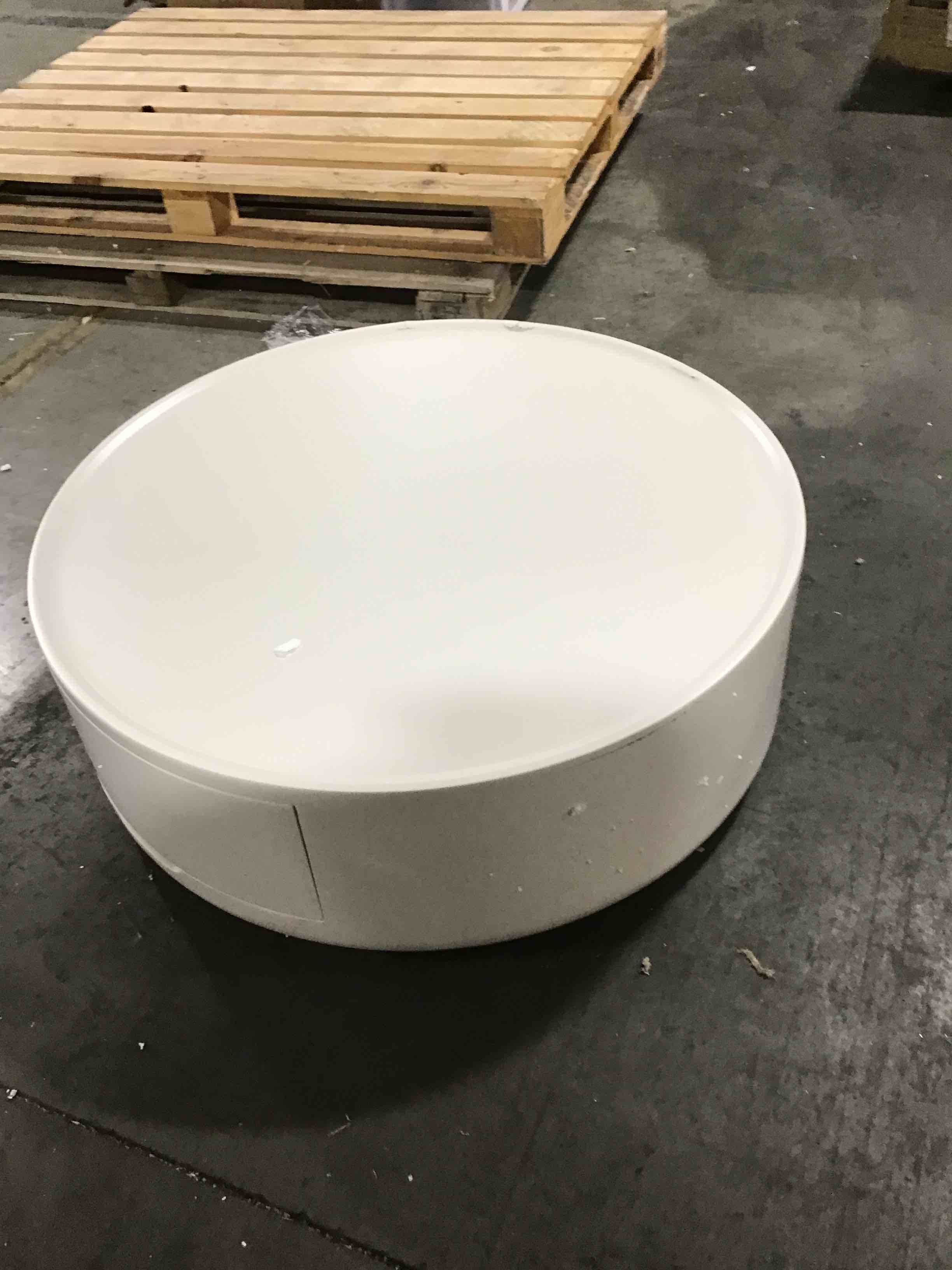33” small white round coffee table with 1 drawer