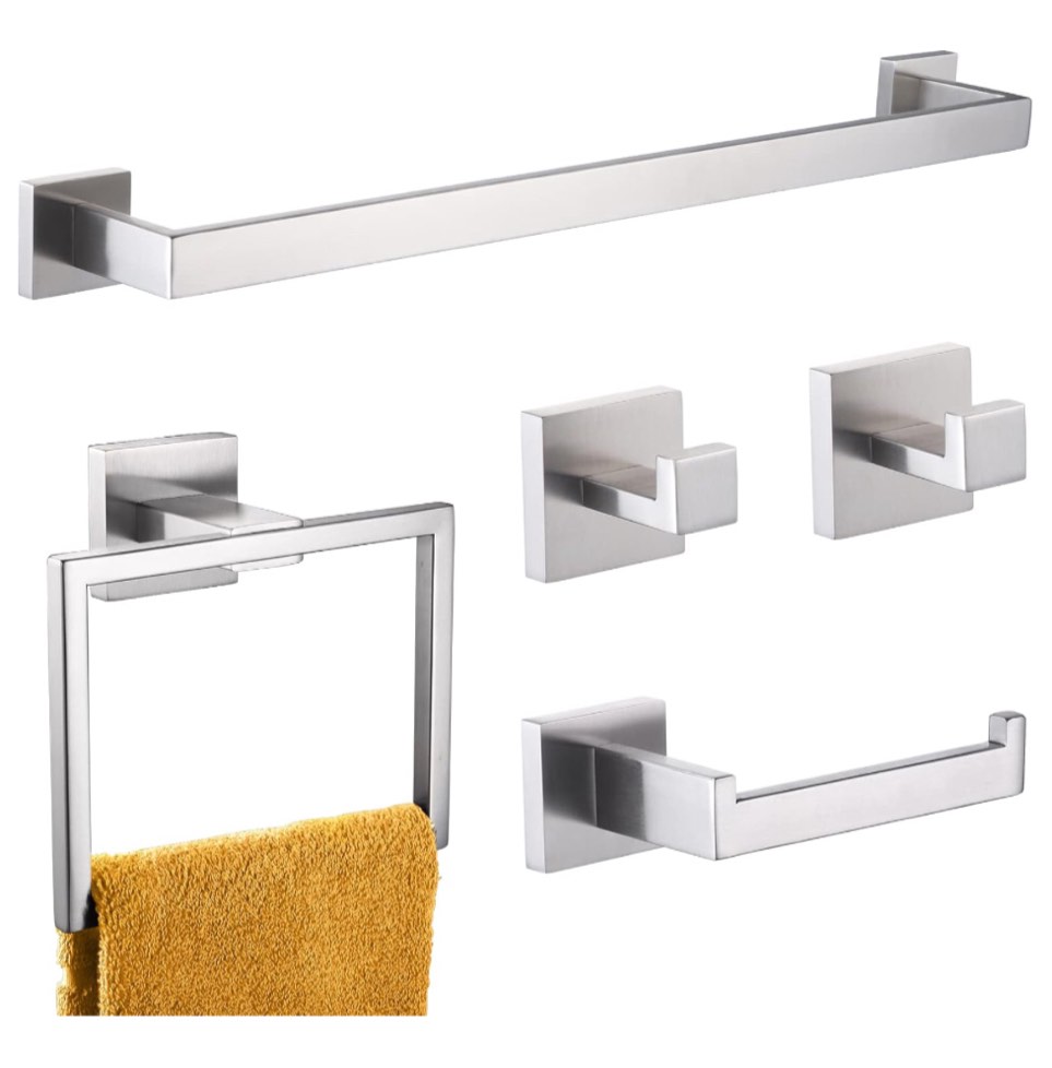KOKOSIRI 5 Piece Bathroom Accessories Set Bath Towel bar Single Robe ...