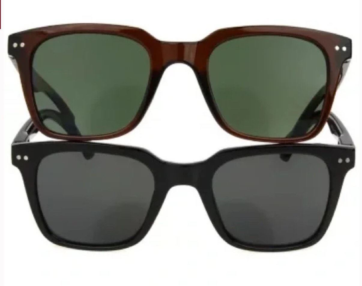 OPTIQUE Trifecta Square Sunglass Readers with Case (2 pack) +2.00