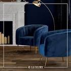 Navy blue book, nook, chair with wooden legs