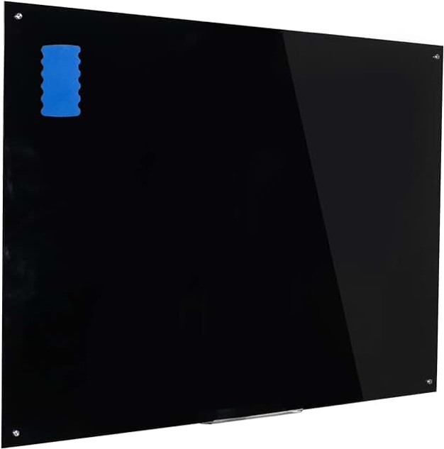 DexBoard Magnetic Black Glass Board with Eraser Frameless Tempered ...
