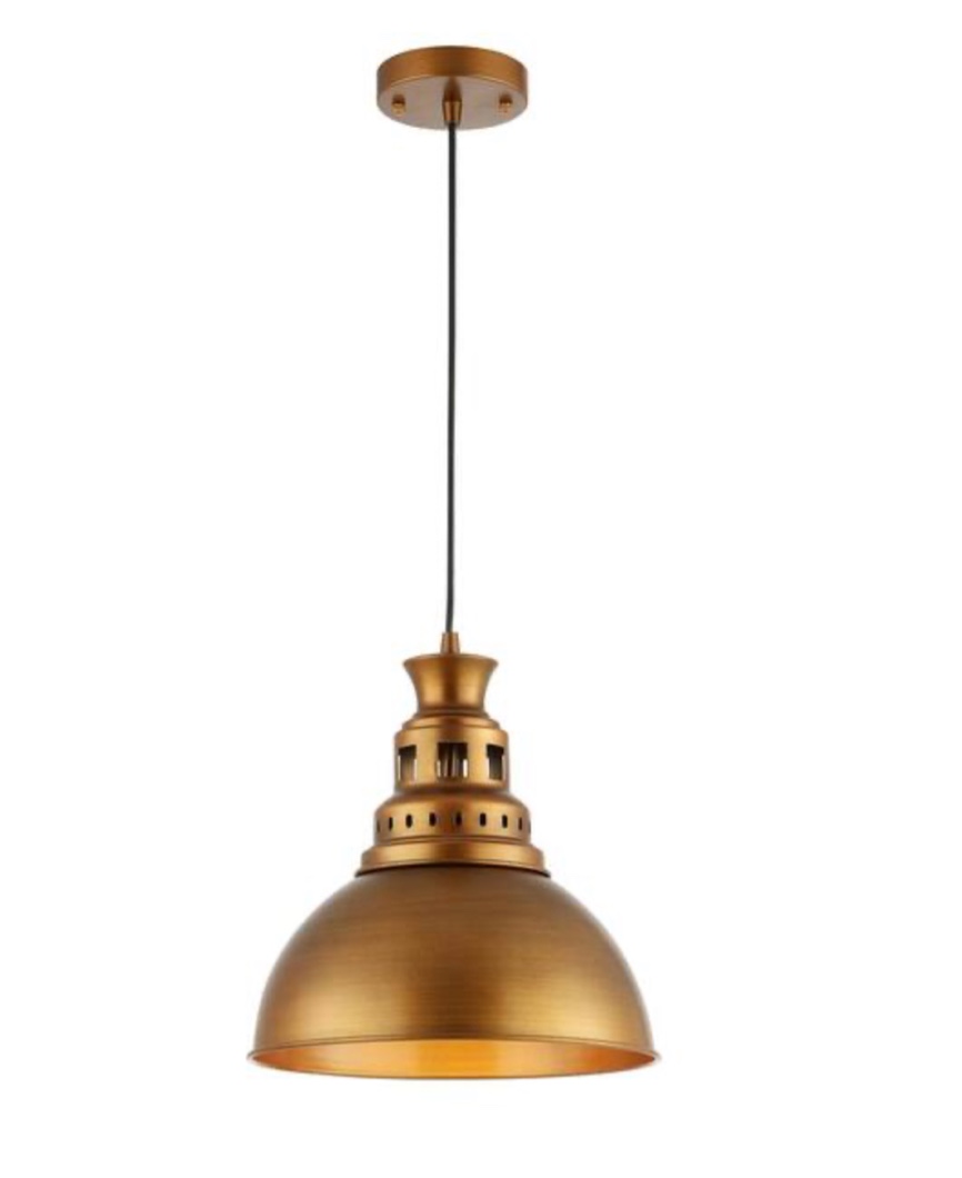 1-Light Industrial Brass Metal Pendant Light, Brass Finish