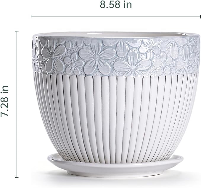 Ton Sin 8 Inch Grey Flower Pots,Texture Planter for Indoor Plants 8 ...