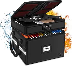 DEEGO Fireproof Document Box with Lock, 2 Layer File Box Water ...