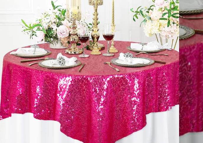 ShinyBeauty Sequin Tablecloth 72x72-Inch Hot Pink Square Sequin Table Cover Glitter Table Cloth ...