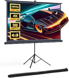 Projector Screen with Stand, HYZ 120 inch Projector Screen 4K HD with ...