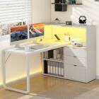 Broly 55'' L Shaped Desk with Power Outlets, Bookshelf & LED Light