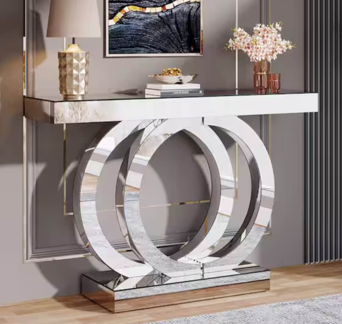 ( Incomplete) Silver Rectangle Glass Console Table with Thickened ...