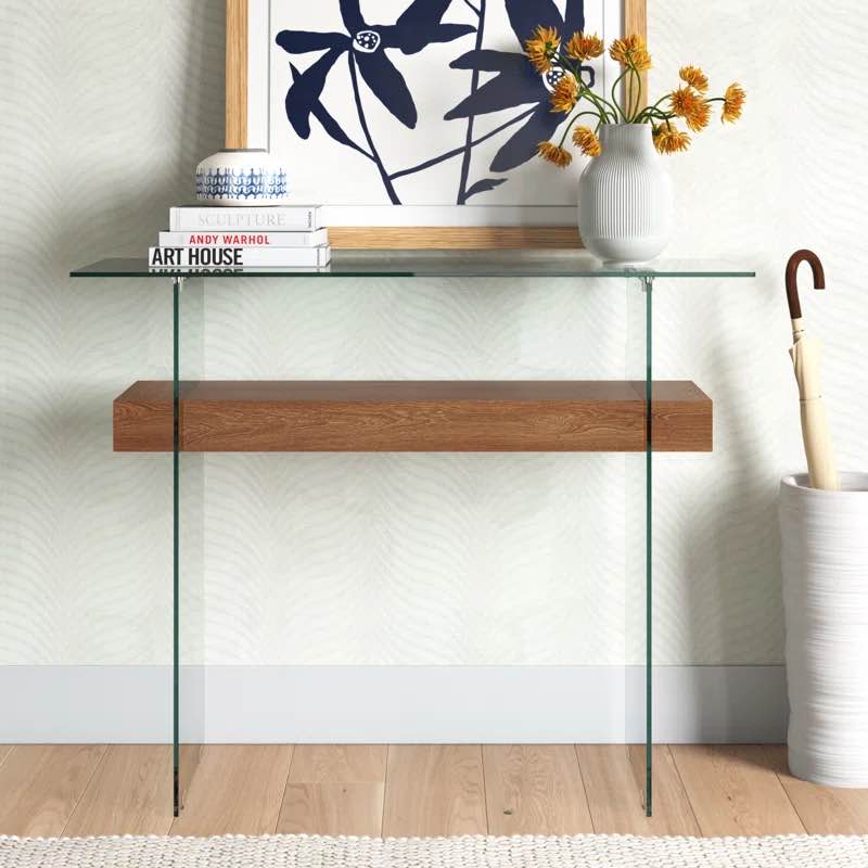 ( Incomplete ) 39.4" Narrow Glass Console Table with Storage
