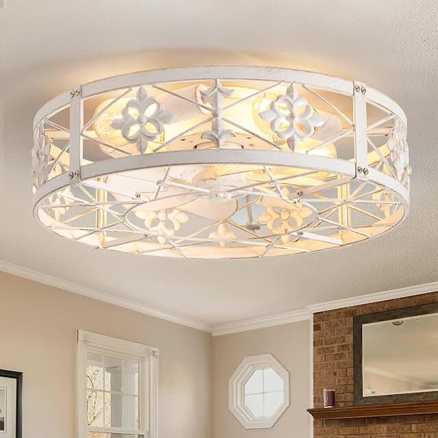 Cherine 17" 7-Blade Distressed Gold with White Indoor Flush Mount ...