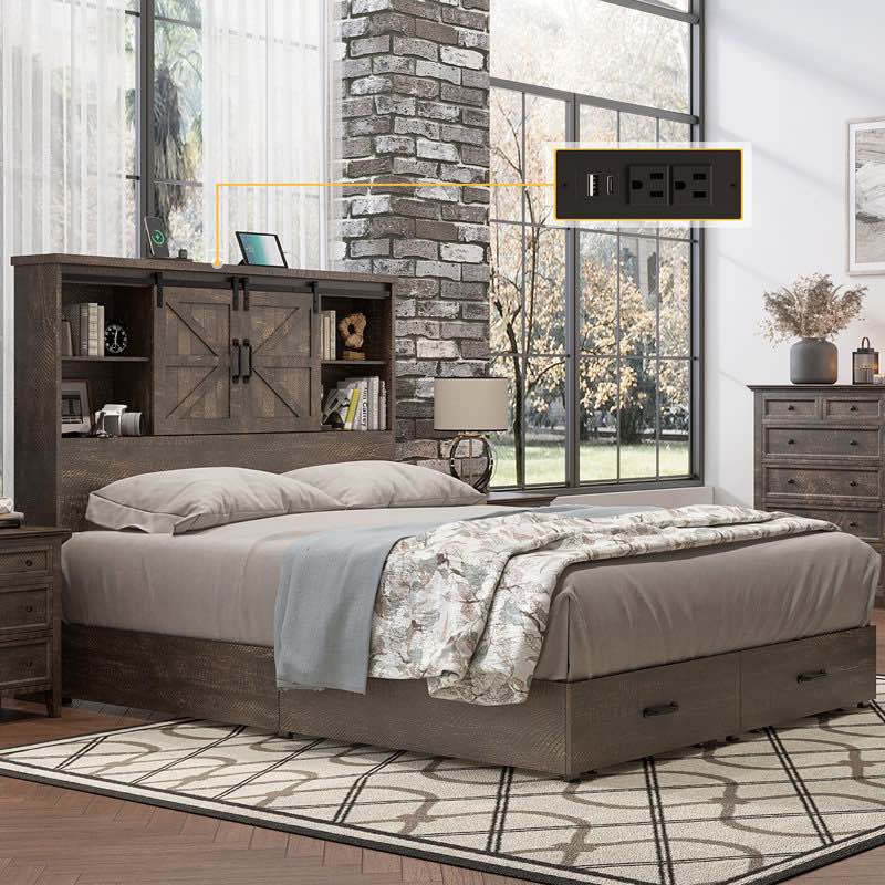 Sherell Wooden Bookcase Bed Frame