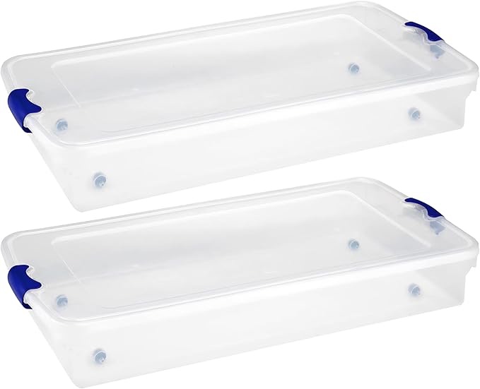 HOMZ 2-Pack Under Bed Storage, Clear Plastic Containers with Lids, 60 ...