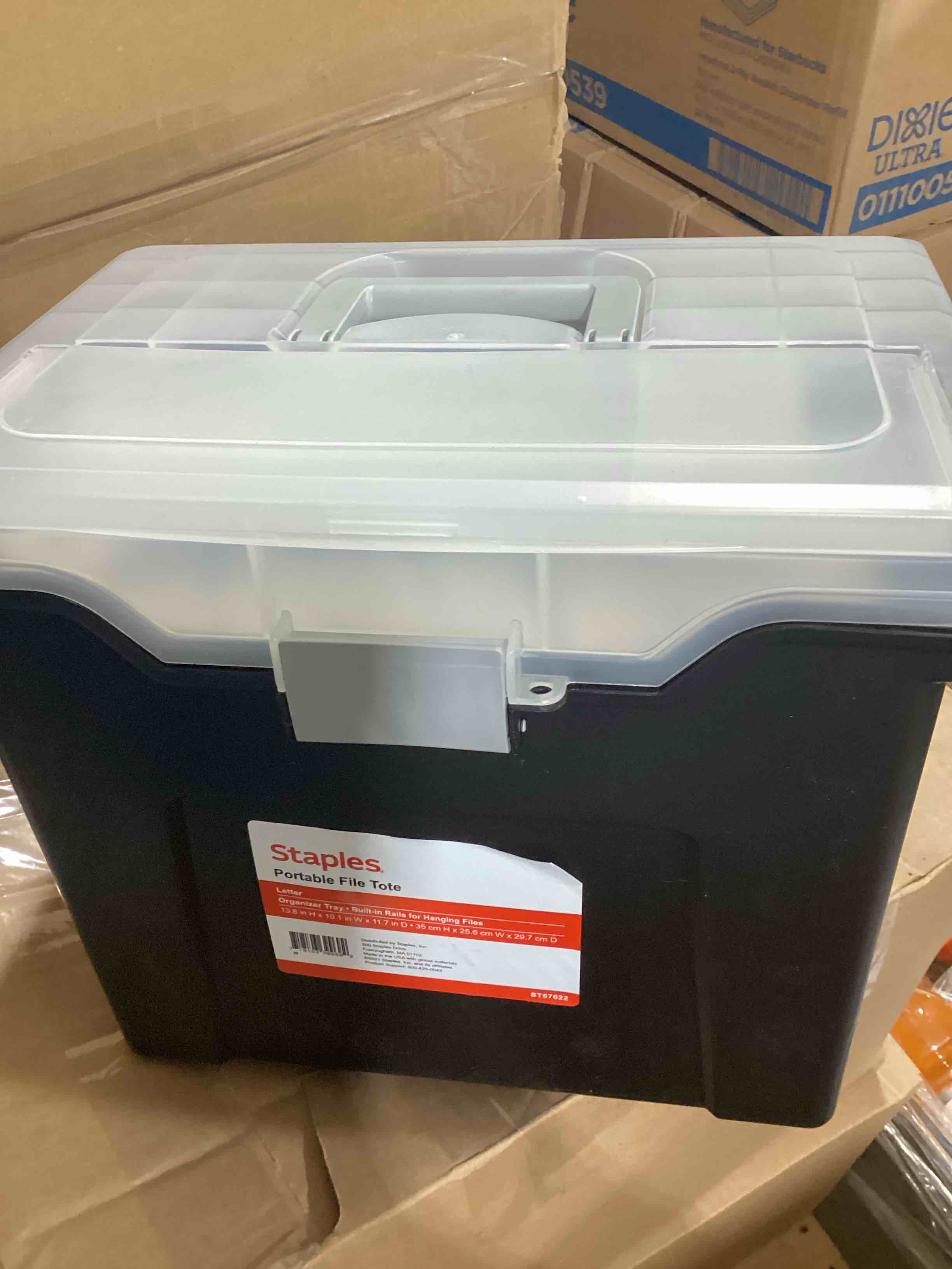 portable file tote and writing paper and copy paper