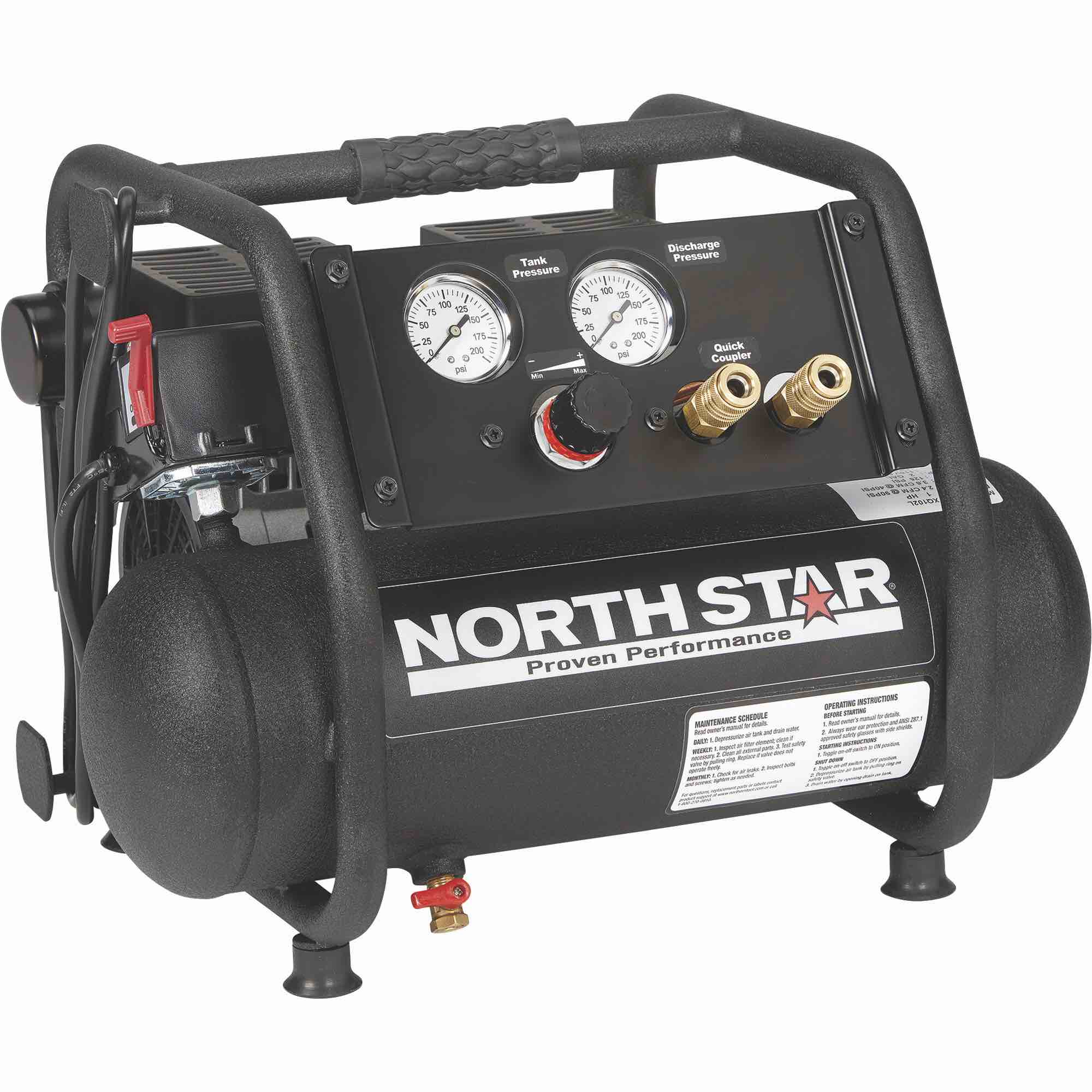 NorthStar Portable Quiet Electric Air Compressor, 1 HP, 2-Gallon, 2.4 ...
