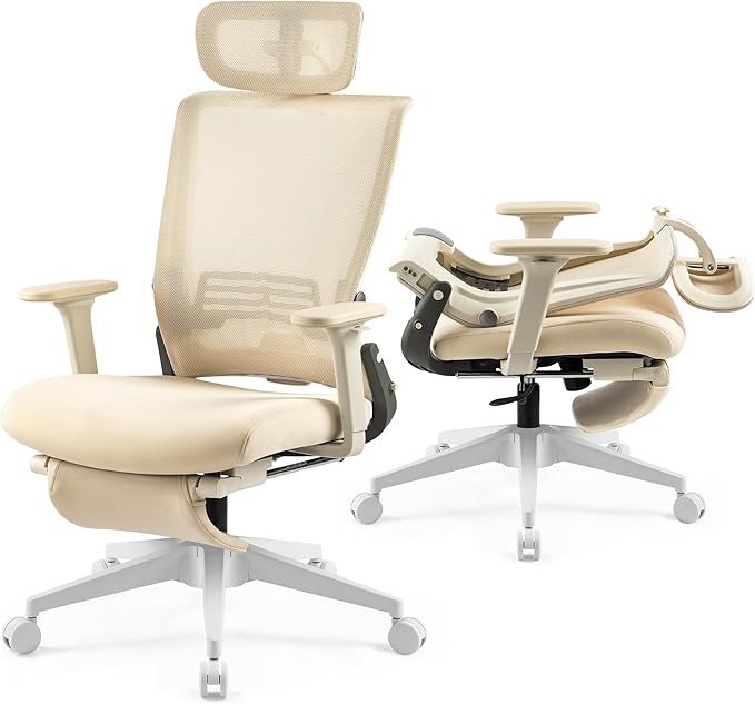 Foldable Ergonomic Office Chair with Footrest, High Back Computer Chair ...