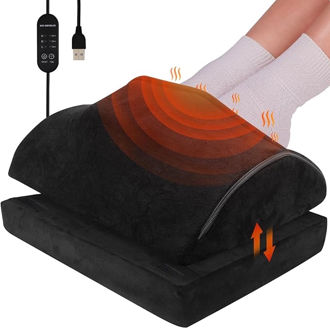 HAMOPY Heated Foot Rest Under Desk with Pad Pocket, 3 Levels Temp ...