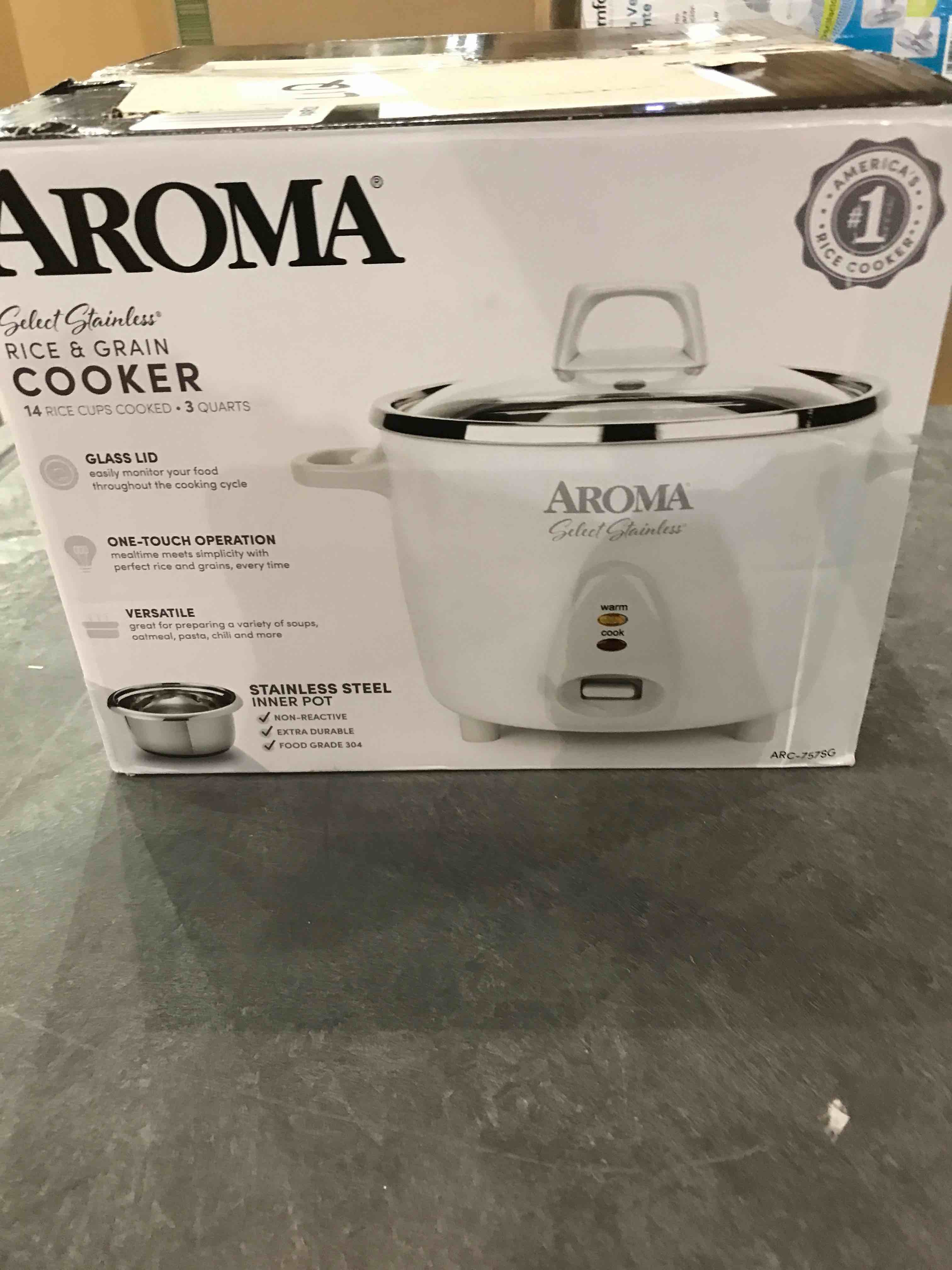Aroma Housewares Select Stainless Rice Cooker & Warmer with Uncoated Inner Pot, 14cooked) / 3Qt ...