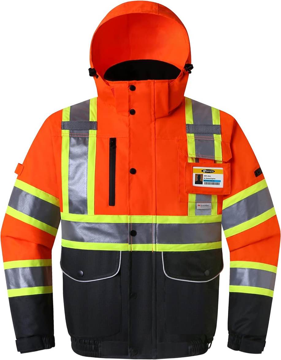 JKSafety 10 Pockets Hi-Vis Waterproof 3M Reflective Winter Bomber ...