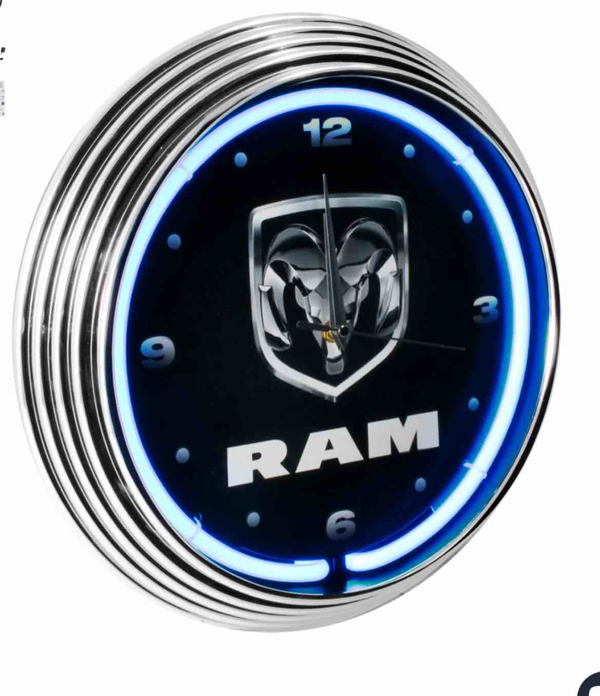 DODGE RAM WHITE NEON LIGHT UP LIGHTED GARAGE WALL CLOCK - BLACK ...
