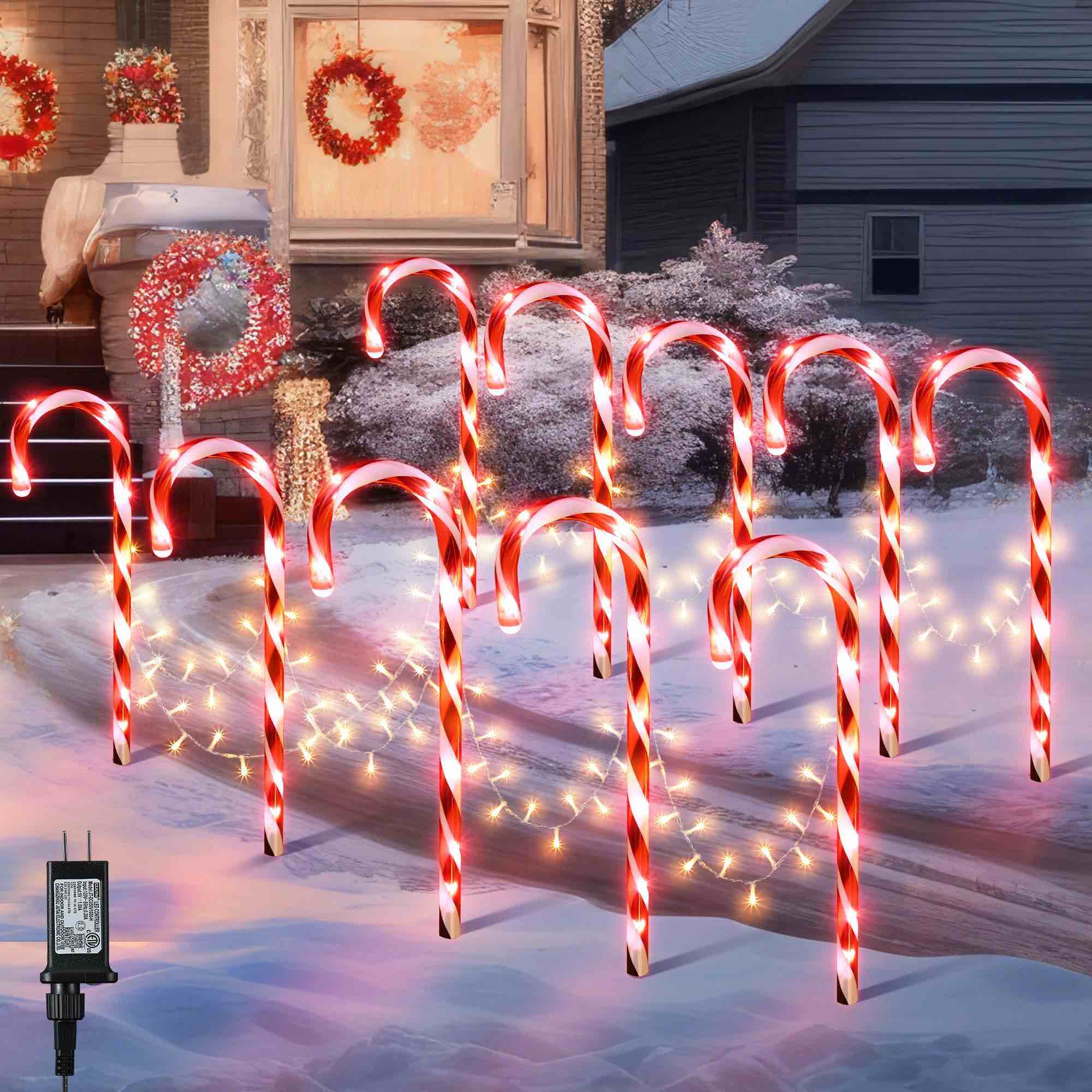 24 Pcs 28 Inch Christmas Candy Cane Lights LED Christmas Pathway Marker ...