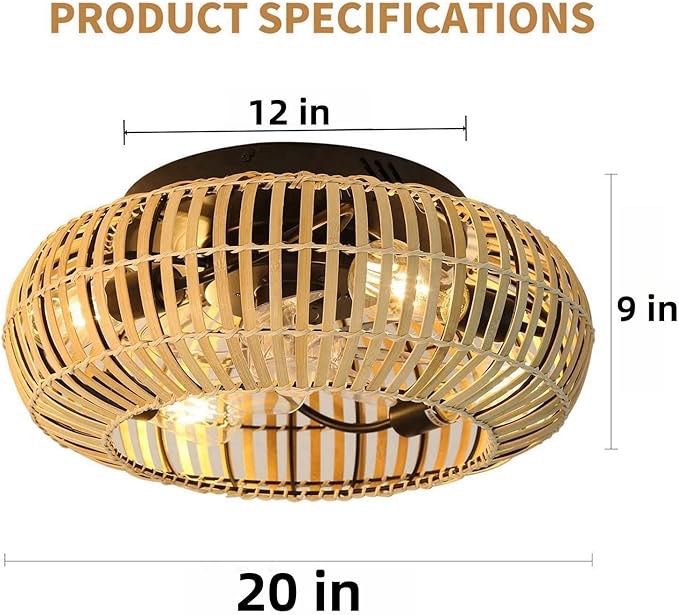 20” Huilefu caged ceiling fan with recessed mounting lights, handmade ...