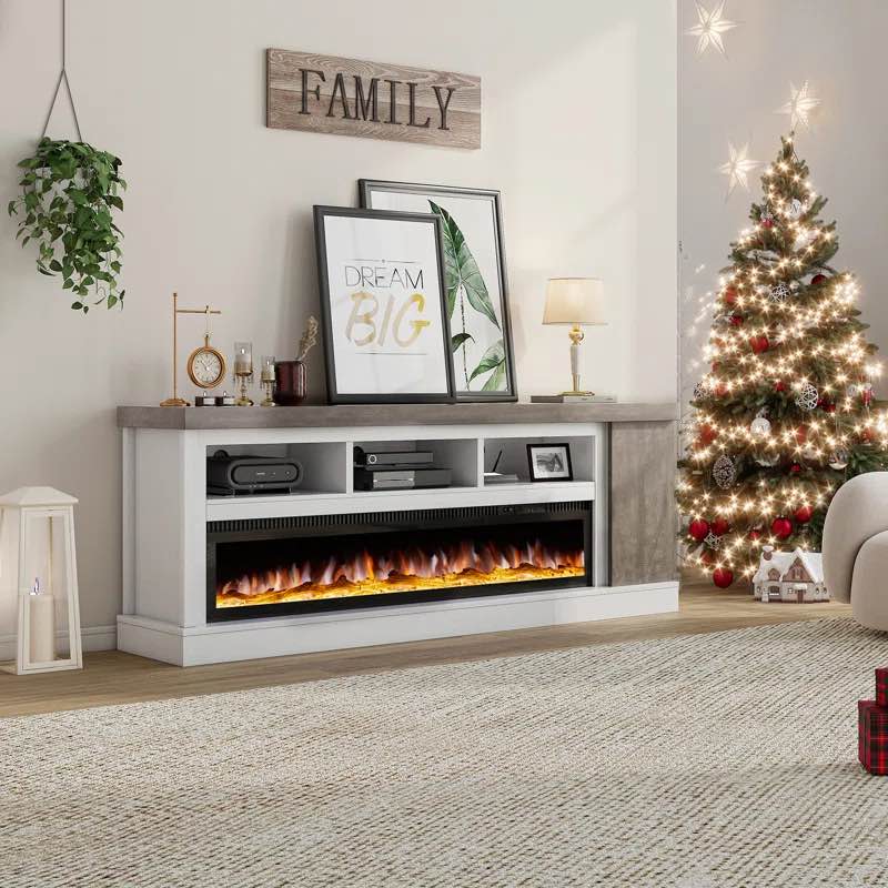 Bowrah 75" Fireplace Tv Stand With 60" Glass Electric Fireplace, Color ...