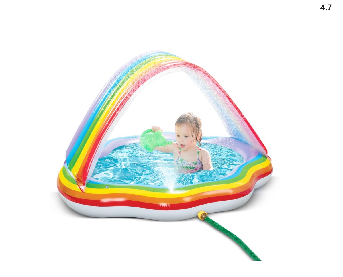 Bundaloo Baby Pool with Canopy and Sprinkler - Inflatable Rainbow ...