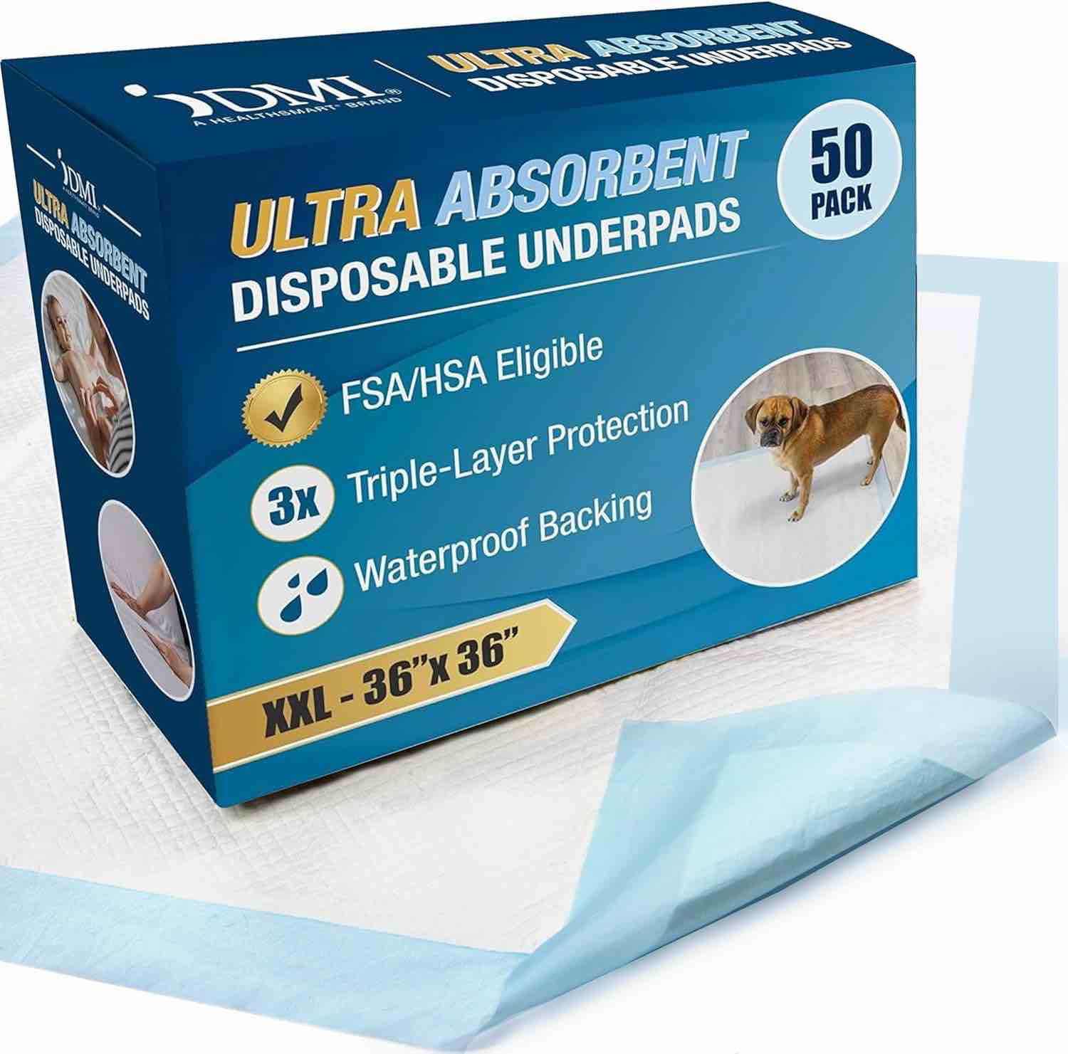 DMI Ultra Absorbent Extra Large Incontinence Bed Pads 36x36, Disposable ...