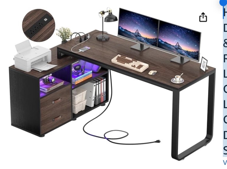 (similar to stock photo)Homieasy L Shaped Desk with File Cabinet ...