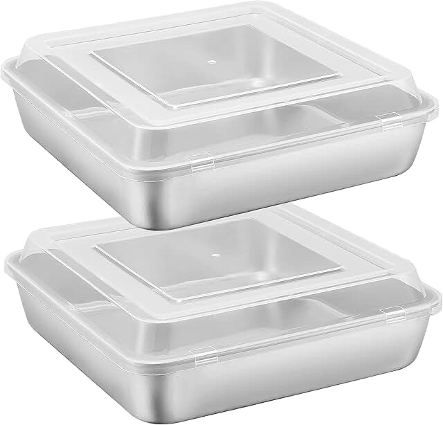 E-far 9 Inch Square Cake Pan with lid, 9x9 Baking Brownie Pans ...