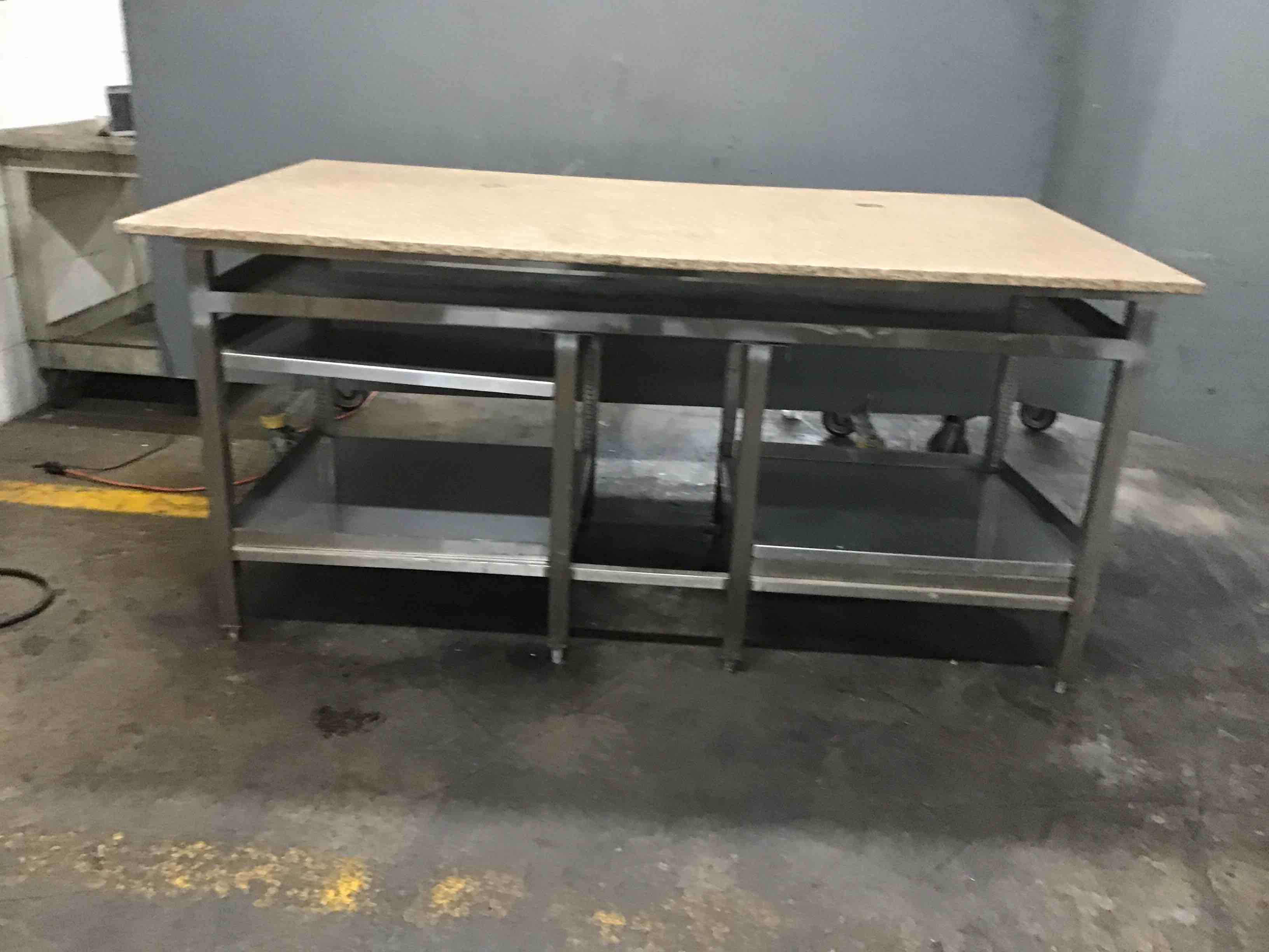 Qualserv Corp. 69 Inch Granite Top Stainless Steel Table With Under Shelves