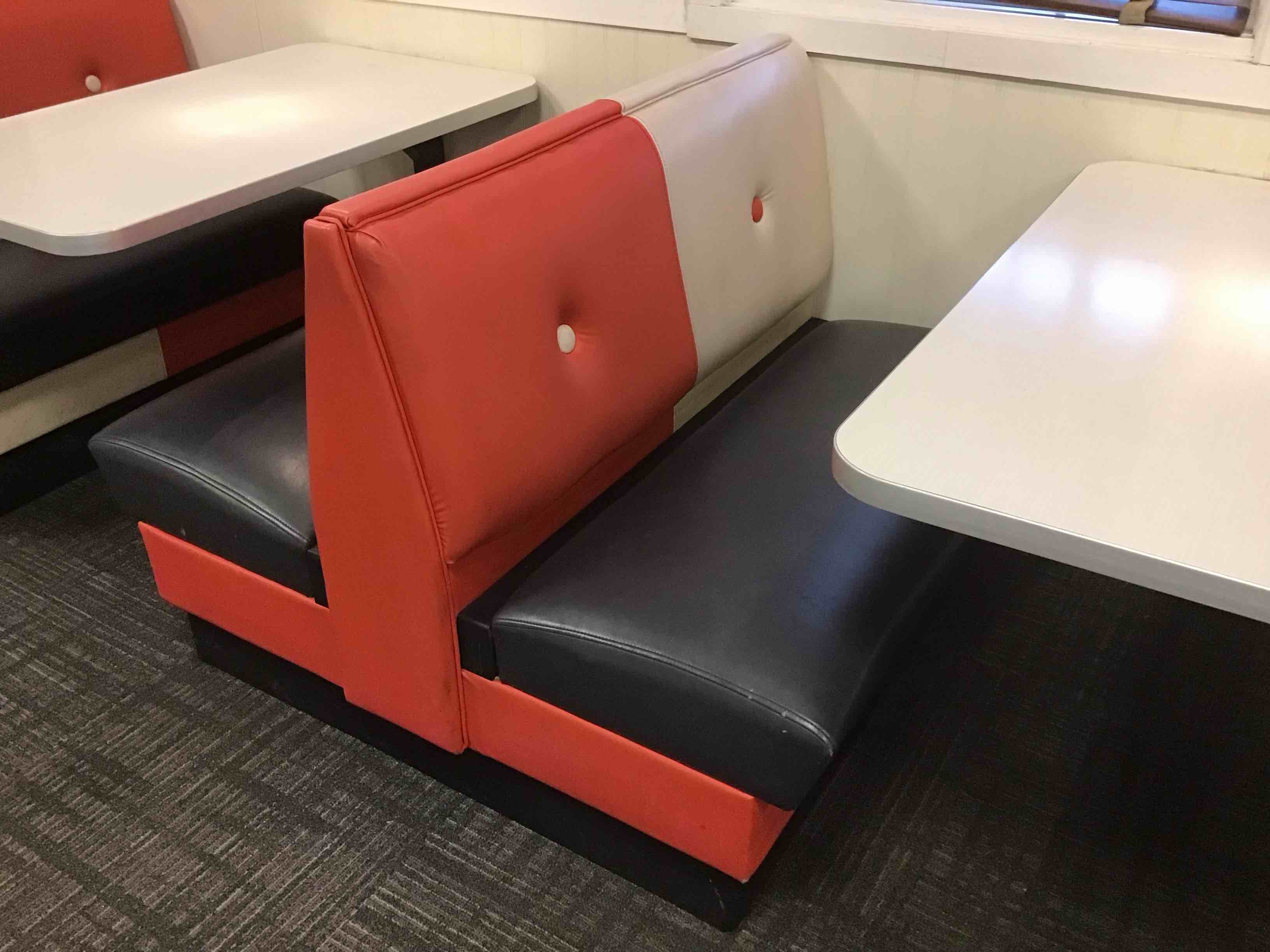 44 Inch Wood Double Sided Booth With Red, White And Gray Vinyl Padded ...