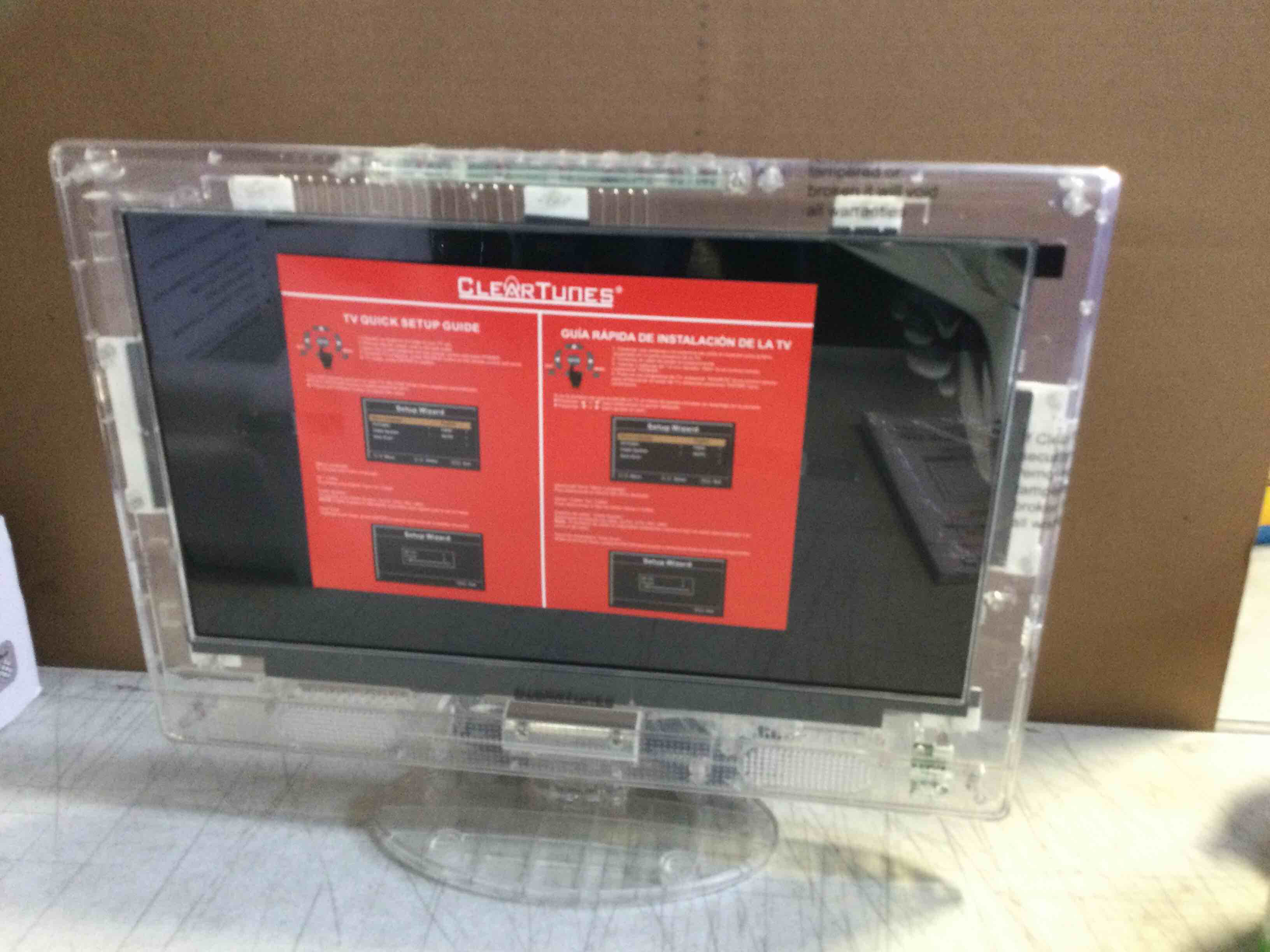 Clear Tunes 15” digital led tv with transparent cabinet and no speaker