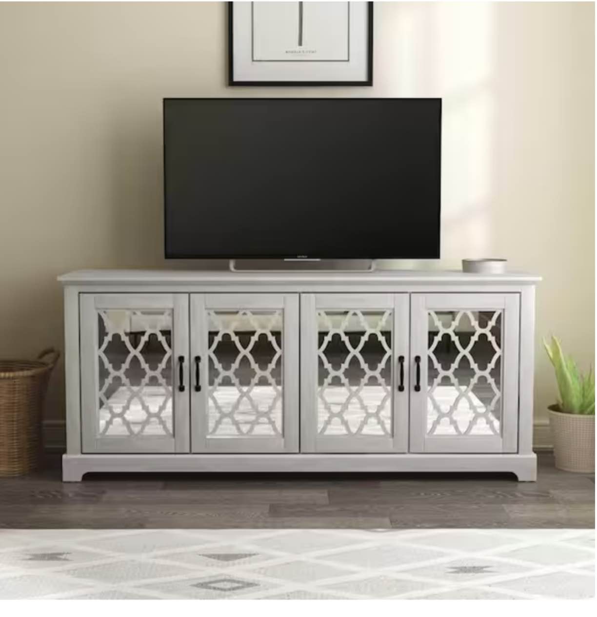 Heron 68.2 in. Dusty Grey Oak 4 Door Wide TV Stand Fits TV's up to 75 in.