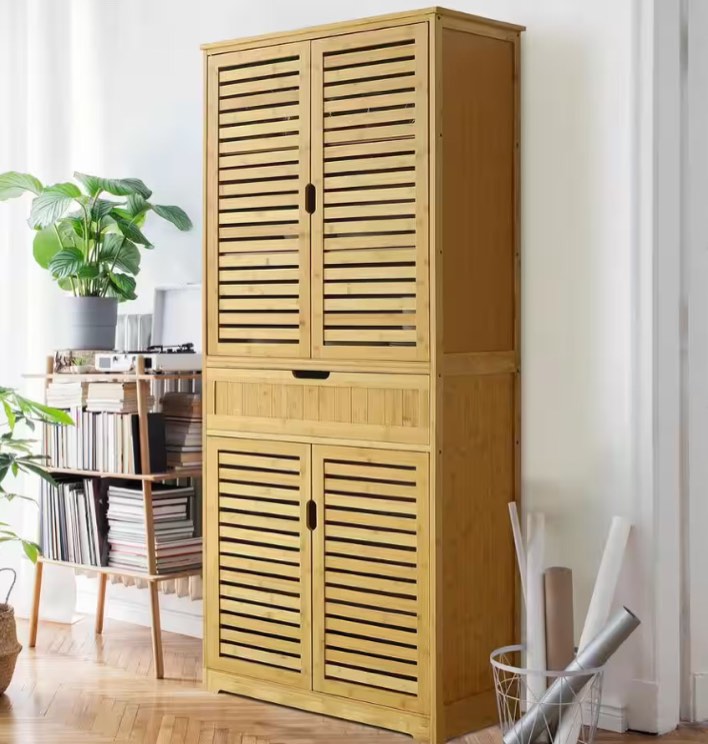 72 in. H Bamboo Kitchen Storage Pantry Cabinet Closet with Doors and ...