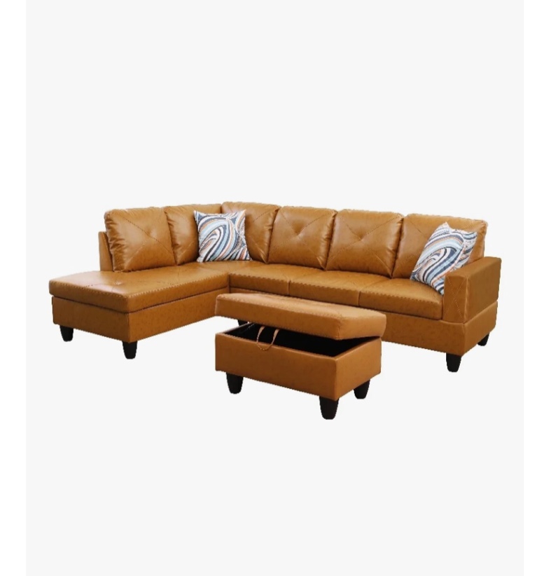 Starhome L Shaped Ginger Couch with Ottoman, Microfiber(Only Sofa) INCOMPLETE SET