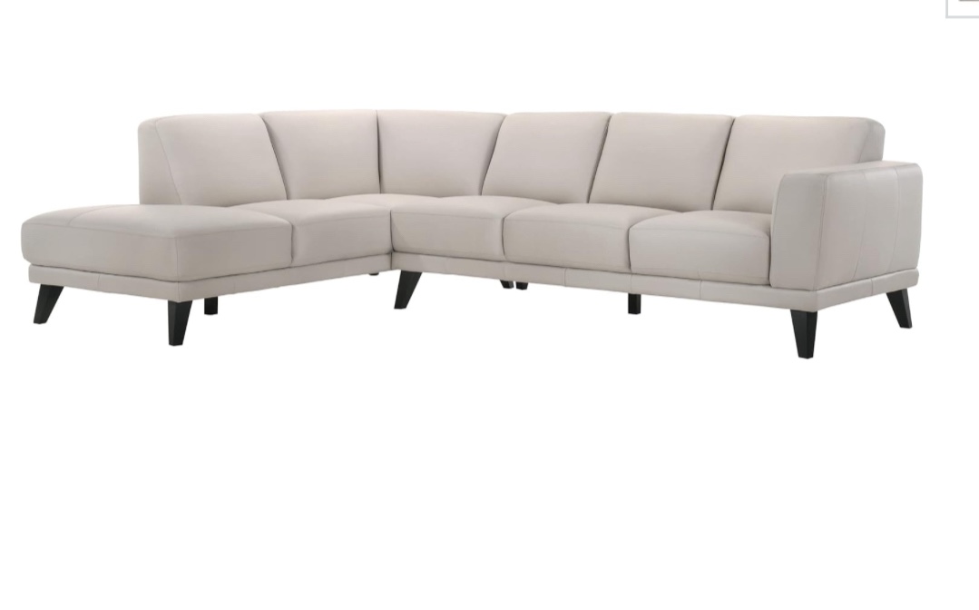 Benjara Fin 71-inch sofa with right arm, fog gray, Italian leather, gray