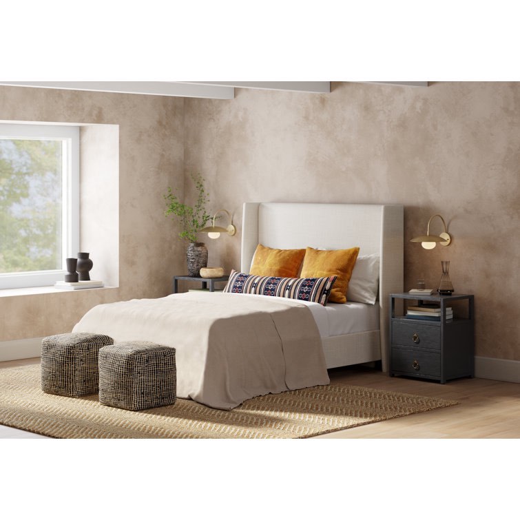 Zuma White Textured Linen King Tilly Upholstered Bed (incomplete, Box 1/2)