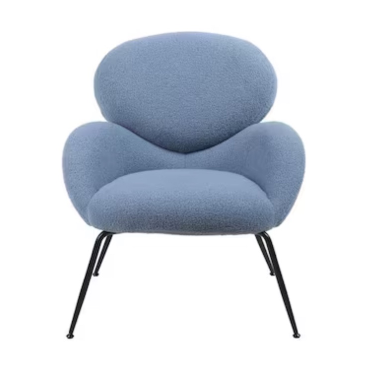 Blue Modern Sherpa Accent Armchair Cute Comfy Vanity Chair with Metal ...