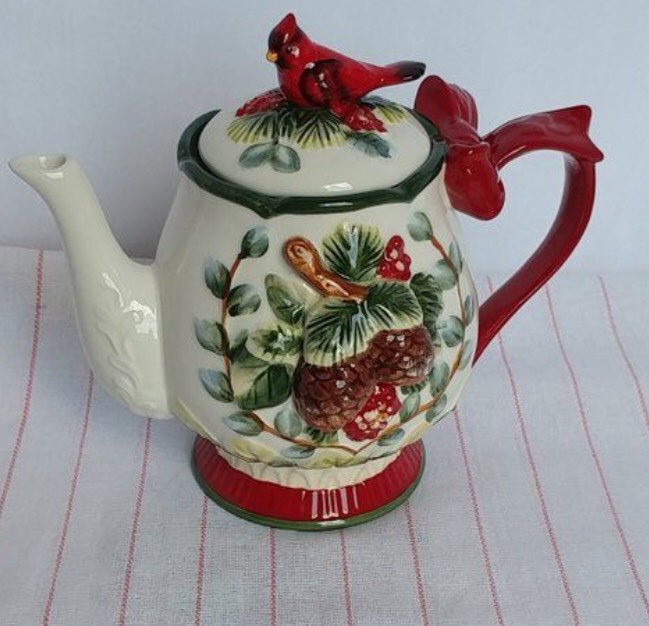 Christmas Cardinal Teapot Full Size Vintage Teapot,INCOMPLETE MISSING ...