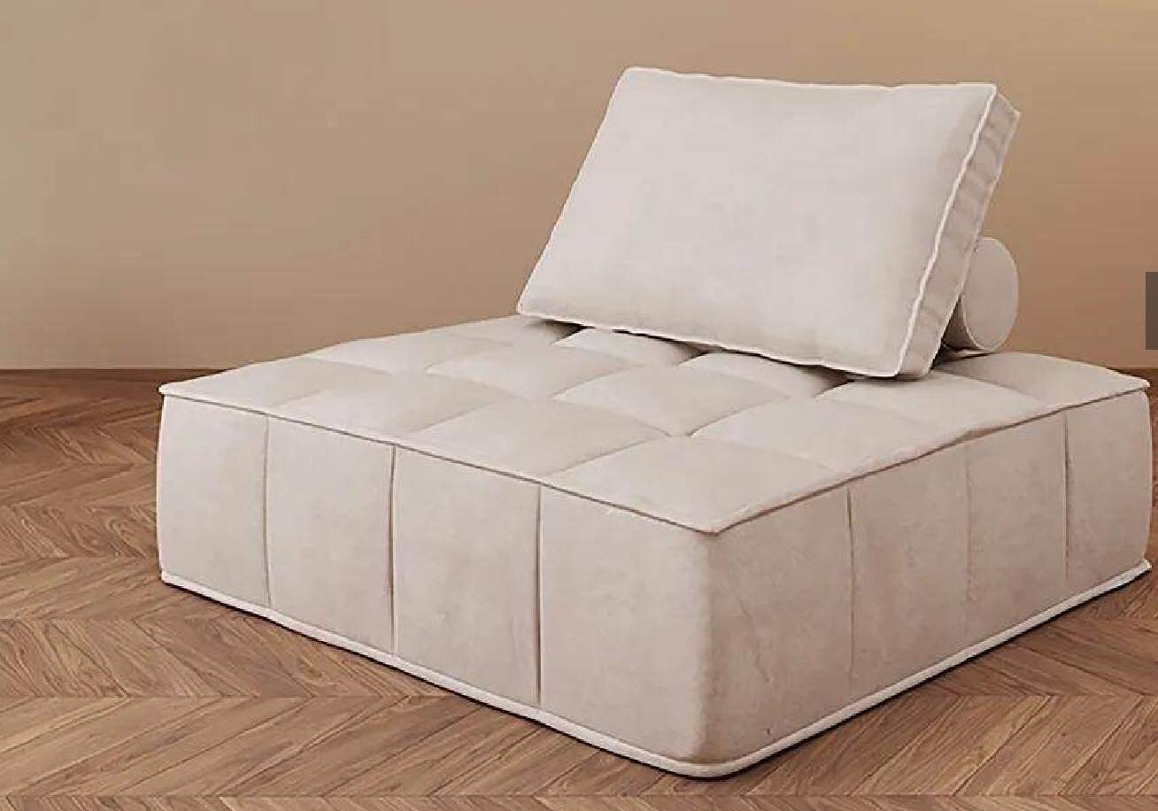 Beige Modular Armless Lounge Chair Leath-Aire Upholstered