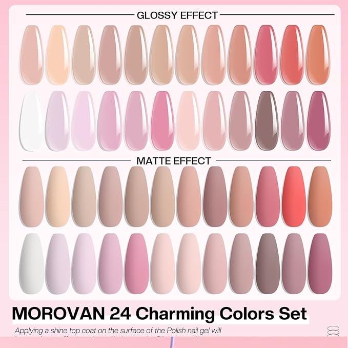 Morovan 24 Colors Gel Nail Polish Kit with Gel Nail Polish Set Starter ...