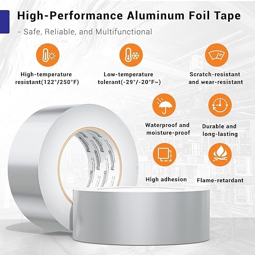 PowerScale Aluminum Tape 2 Inch x 66 Feet(22YD) 3.9 Mil| High Temperature Aluminum Foil Tape ...