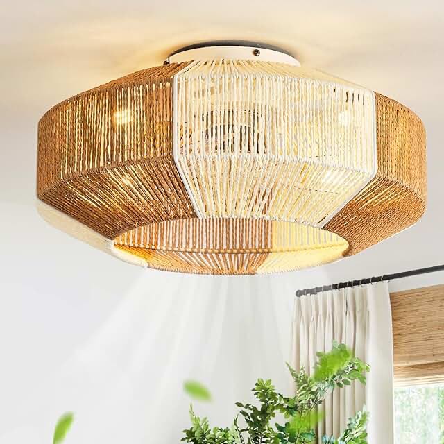 hummingbird 20Inch Flush Mount Boho Ceiling Fans with Lights, Rattan ...