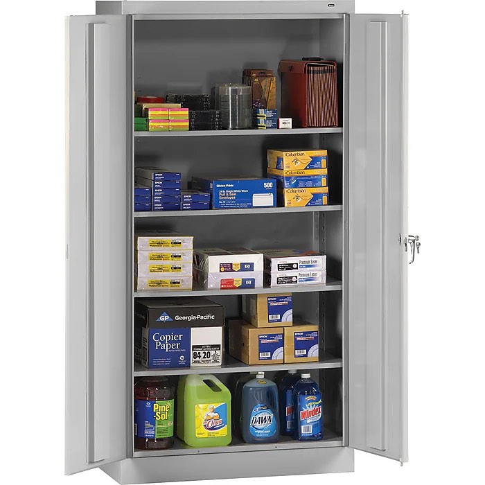 Standard Storage Cabinet with Double Hinge Doors, 5-Shelf, Light Grey ...